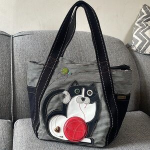 Chala | Bags | Chala Black And White Stripped Canvas Fat Cat Carryall ...